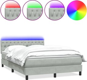 Box spring postel s matrací a LED světle šedá 160x210 cm samet 3317175
