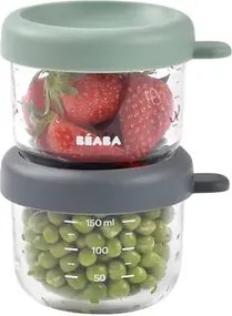 Beaba Kelímky na jídlo skleněné 2x 150 ml Green Grey