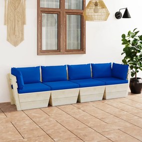 vidaXL 4místná zahradní pohovka z palet s poduškami smrkové dřevo [3063450] Barva: Modrá