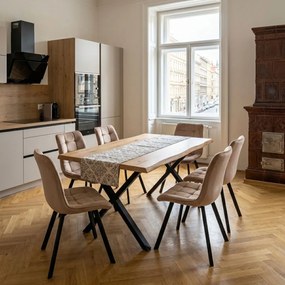 Vikio Jídelní set pro 6 osob 160x90 cm dub noha X béžová židle VJS236-6BE-S