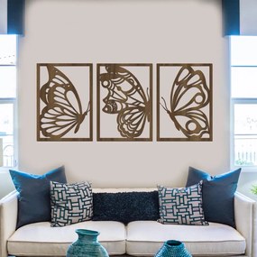 3dílný dřevěný obraz MOTÝLŮ Barevný vzor: Horský dub, Rozměry (cm): 60x28