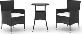 3dílný zahradní bistro set s poduškami černý polyratan 3187414