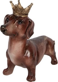 Hnědá dekorace jezevčík s korunkou Dachshund - 35*14*28 cm