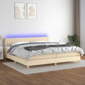 Box spring postel s matrací a LED krémová 200x200 cm textil 3133906