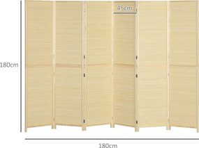 HOMCOM Bambusový pokojový paravan 6 panelů 270 x 180 cm skládací dělicí stěna - Přírodní | Aosom
