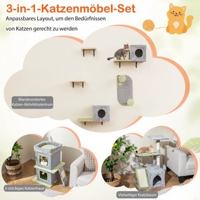 Costway 3-in-1 Sada kočičího nábytku Centrum pro kočky s domečkem pro kočky