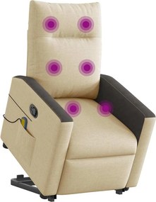 Zvedací masážní polohovací křeslo krémové textil 3324063