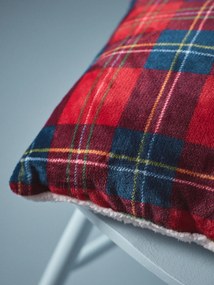 Sinsay - Oboustranný dekorativní polštář s kostkovaným vzorem s flanelovým a sherpa zakončením - červená