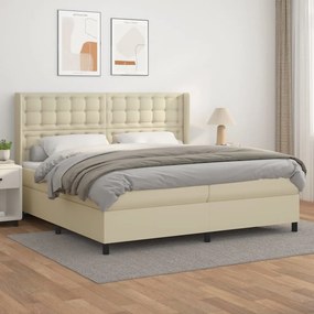 Box spring postel s matrací krémová 200x200 cm umělá kůže 3132521
