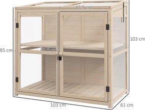 Outsunny dřevěný dvoustupňový skleník s dvojitými dveřmi a střešním oknem, odolný proti větru, přírodní, 103x61x103cm| Aosom
