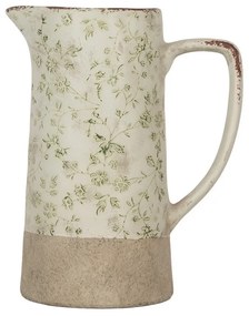 Béžový keramický džbán se zelenými květy Jenia L - 21*14*26 cm