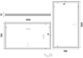 Nimco LED zrcadlo 1200x700 s dotykovým senzorem - ZP 13006V