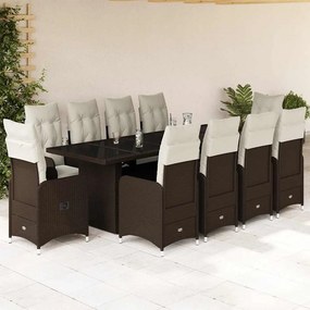 11dílný zahradní bistro set s poduškami hnědý polyratan 3277285