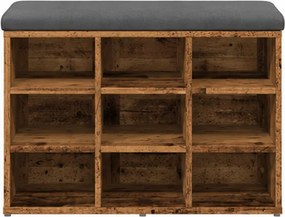 skříňka na boty, botník s polstrováním, lavice, sedací, police, dřevo/látka, 52x84x32 cm, staré dřevo/šedá, Dekorino BS20260026