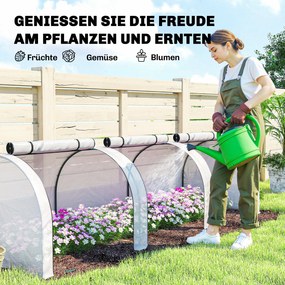 Outsunny mini skleníkový tunel pro rajčata 3 × 1 × 0,80 m, práškově lakovaný ocelový rám, vysokohustotní PE 140 g/m², odolný proti UV, 3 rolovací zip…
