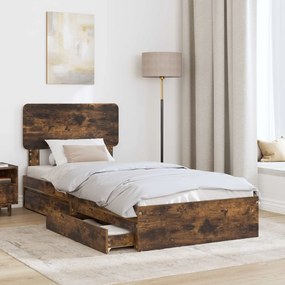 Postel s úložným prostorem se zásuvkou Kouřový dub 75 x 190 cm 3412329
