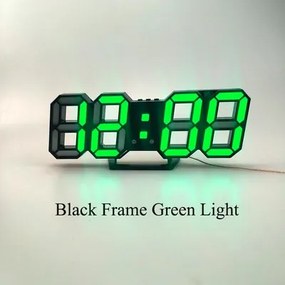 3D LED nástěnné nebo stolní digitální hodiny Barva: zelená, Varianta: černý rámeček