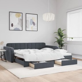 Válenda s přistýlkou a zásuvkami tmavě šedá 100 x 200 cm samet 3196985