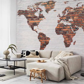 Fototapeta Mapa světa: Cihlová zeď