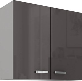 GREY gr | horní skříňka 80 G-72 2F policová | 80 cm | světle šedá/tmavě šedá lesk