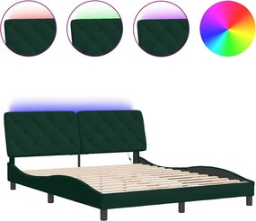 Rám postele s LED bez matrace tmavě zelený 160 x 200 cm samet 3213864