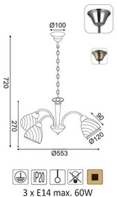 ACA DECOR Závěsný lustr BYRON 60W/3xE14/230V/IP20, barva bronzu