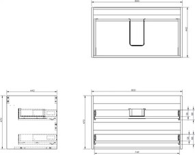 Mexen Orio, koupelnová skříňka 80 cm s umyvadlem Otis, 2 zásuvky, grafitová matná/bílá matná, 91A10-08047-2-BFF66-W18M01