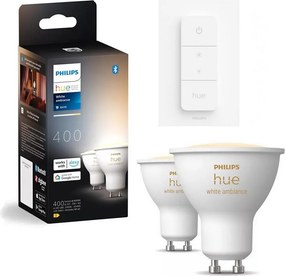 SADA 2x LED Stm. žárovka Philips Hue WHITE AMB. GU10/4,2W/230V + dimmer switch
