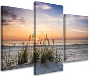Obraz na plátně třídílný Západ slunce na pláži - 120x80 cm