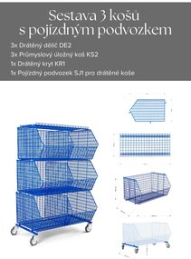 FEROPLAST spol. s.r.o Průmyslový úložný koš KS2, kompletní set 3 košů na kolečkách