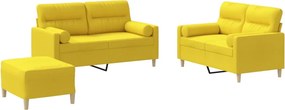3dílná sedací souprava s polštáři světle žlutá textil 3201597