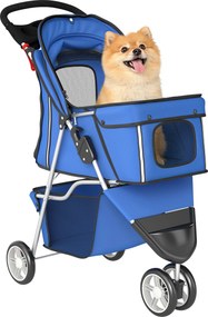 PawHut skládací kočárek pro malé psy — síťky, úložný koš a držák na nápoj, nosnost 10 kg, modrý | Aosom