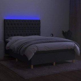 Box spring postel s matrací a LED tmavě šedá 140x200 cm textil 3135678