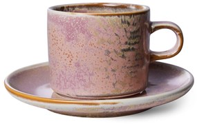 HK living Šálek s podšálkem Rustic Pink 220 ml, růžová barva, keramika