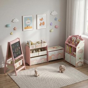 Dětský regál Dětský regál se 2 látkovými zásuvkami otevřený Regál pro 3-8 let 62,5x30x91,5 cm Růžový