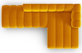 Žlutá sametová pětimístná pohovka MICADONI Lupine 294 cm, pravá