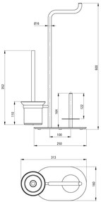 Deante Silia příslušenství, 3-funkční držák pro toaletní papír a WC kartáč, broušený bronz, DEA-ADI_C732