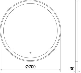 Mexen Esso, kulaté LED podsvícené koupelnové zrcadlo 70 cm, 6000K, topná podložka proti zamlžování, černý rám, 9825-070-070-611-70