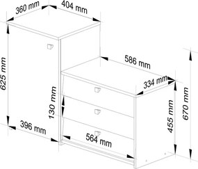 3 křídlový botník S16 s komodou - wenge