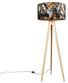 Stojací lampa dřevěná s látkovými odstíny květů 50 cm - stativ Classic