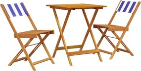 3dílný bistro set modrý a bílý textil a masivní dřevo 3281765