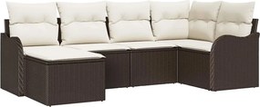 Sada zahradních pohovek s polštářem 6 pcs Hnědá Poly ratan 3345768