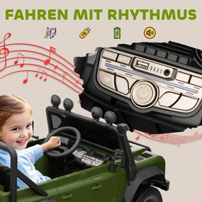 AIYAPLAY Dětské elektrické auto, 12V bateriový pohon, dálkové ovládání, hudební funkce, klakson, LED světla, zelená