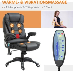HOMCOM Kancelářské křeslo Manažerské křeslo s 6bodovou vibrační masáží a funkcí vyhřívání, imitace kůže, otočné, 62x68x111-121cm| Aosom
