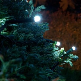 LED světýlka na baterie, venkovní, 10,2 m, ledově bílá, 100 diod, tmavě zelený kabel, IP44, 4× AA