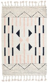 MADAM STOLTZ Ručně tkaný koberec Frayed Cotton Off White 120 × 180 cm, růžová barva, černá barva, textil