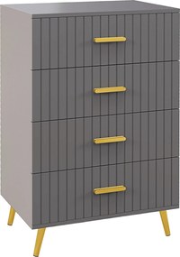 HOMCOM Moderní a Stabilní komoda se 4 zásuvkami, dřevěná a hliníková komoda, 60x40x90 cm, Zlatá a Tmavě šedá | Aosom