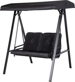 Outsunny Hollywoodské houpací křeslo pro 2 osoby s nastavitelnou slunečník a polštáři, nosnost až 220 kg, pro zahradu, balkon, černá, 145 x 116 x 172