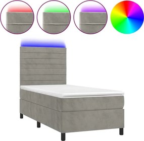 vidaXL Box spring postel s matrací a LED 100x200 cm samet [3136167] Barva: Růžová