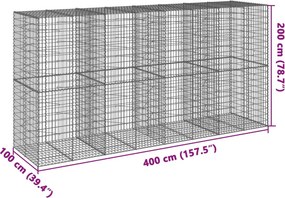 Gabionový koš s víkem 400 x 100 x 200 cm pozinkované železo 3295231